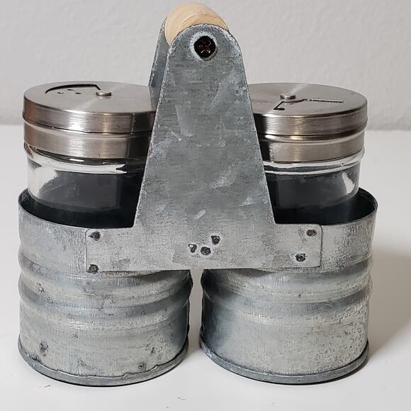 No brand | Kitchen | Galvanized Metal Salt Pepper Caddy With Shakers ...